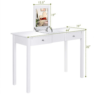 Nightcore Vanity Flip Top, Makeup Dressing Table Set with Square Mirror, 1, White