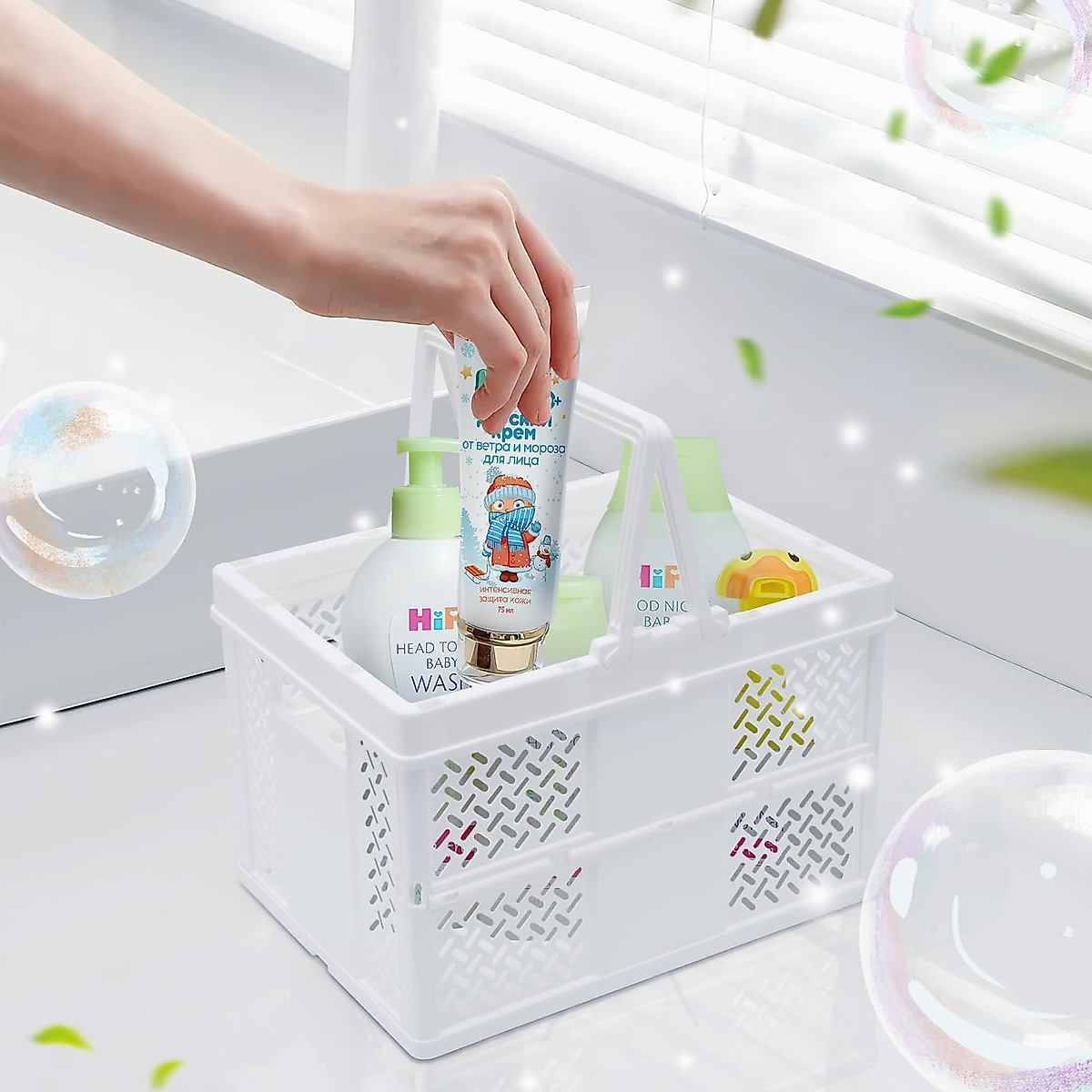 CHGShine Baby Shower Caddy - Portable Collapsible Basket, Organizer for Baby Shower, Dorm, Bathroom, picnic basket with Handles