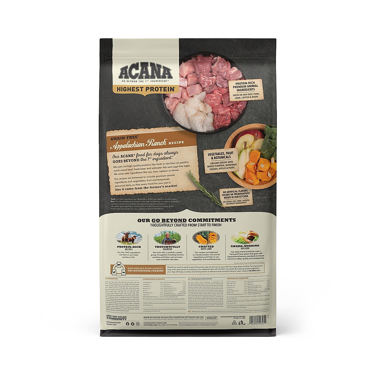 ACANA Highest Protein Dry Dog Food, Appalachian Ranch, Beef Recipe, 25lb