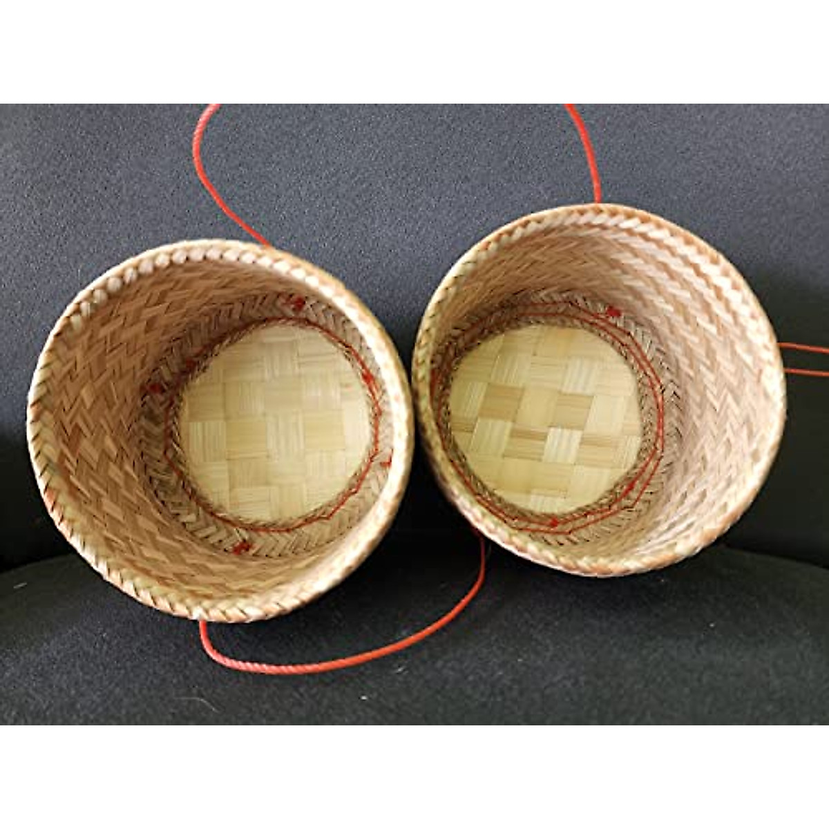 Bamboo Sticky Rice Serving Basket Handmade KRA-Tip Thai Laos Traditional Weave Wickerwork with Vegetable Based Dye Travel Picnic Keeping After Steaming Keep Warm, Multicolored, 5x3.5x5.2''