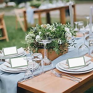 Whaline 100Pcs Sage Green Place Cards 3.5 x 2 Inch White Blank Tented Cards Wedding Seating Cards for Party Table Setting Supplies