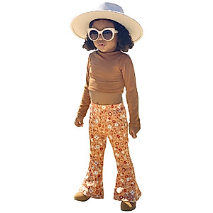 Daisy Del Sol Little Girls Boho Bell Bottom Stretch Legging Flared Soft Yoga Pants Toddler Childrens Kids 2T-8 Years (Gold Floral, 2T)