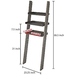 MyGift Over-The-Toilet Storage Shelves, 3-Tier Rustic Vintage Gray Wood Leaning Bathroom Ladder Shelf