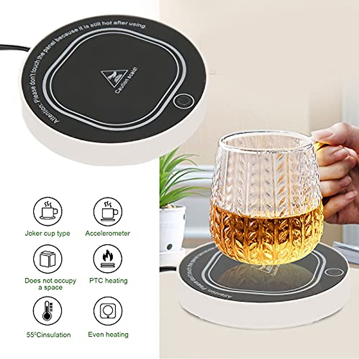 Smart Coffee Cup Warmer Black Coffee Mug Warmer for Desk with Heating Function for Cocoa Tea Milk Water(US Plug 110V)