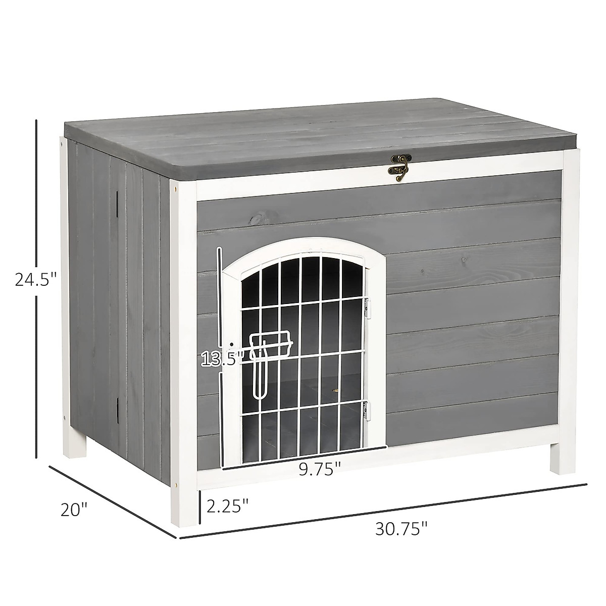 PawHut Foldable Wooden Dog House Raised Puppy Cage Kennel Cat Shelter for Indoor & Outdoor w/Lockable Door Openable Roof Removable Bottom for Small and Medium Pets Grey