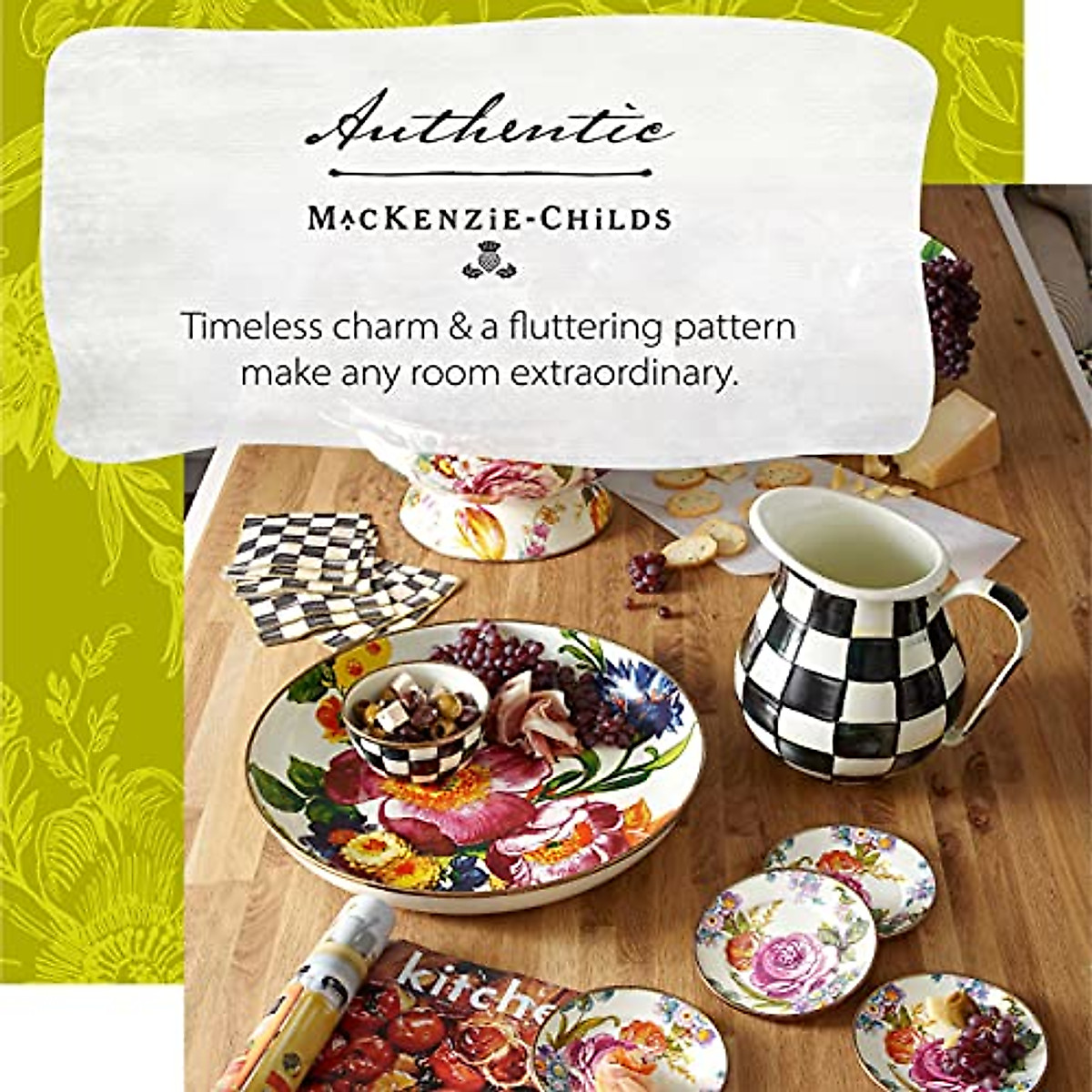 MacKenzie-Childs Courtly Check Enamel Pitcher, Kitchen Counter Decor for Water, Flowers, and More