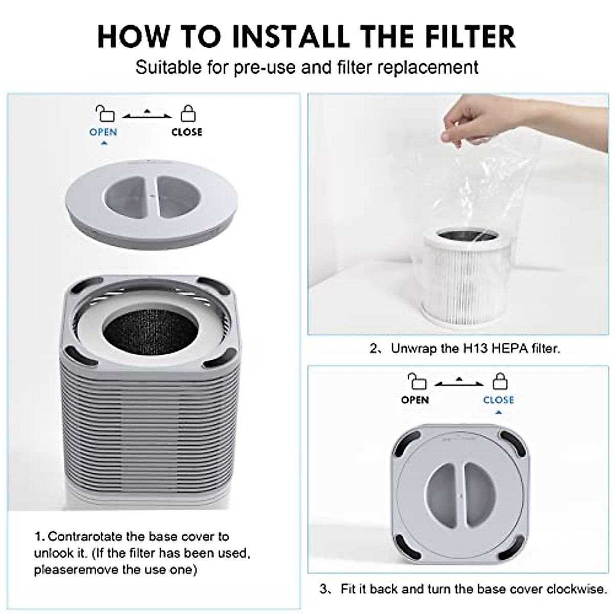 VEWIOR Official A1 A1W Air Purifier Replacement Filter H13 True HEPA Air Purifier Filter, Compatible with VEWIOR HQSC-50 HQKJ-80 A1 A1W Air Purifier