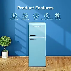 Galanz GLR12TBEEFR Refrigerator, Dual Door Fridge, Adjustable Electrical Thermostat Control with Top Mount Freezer Compartment, Retro Blue, 12.0 Cu Ft
