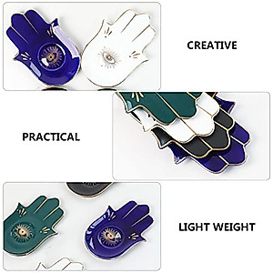 HEALLILY Ceramic Jewelry Dish Buddha Hand Ring Holder Tray Jewelry Display Dish Evil Eye Trinket Organizer Storage Plate Key Bowl for Earring Bracelet Necklace Blue
