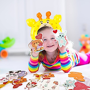 Valentines Day Cards For Kids - 28 Valentine Cards + 28 Inflatable Animal Headbands + 28 Gift Envelopes & Tattoos, Animal Greeting Cards Valentines Exchange Cards for Kids Boys Girls School Classroom