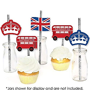 Big Dot of Happiness Cheerio, London - Paper Straw Decor - British UK Party Striped Decorative Straws - Set of 24
