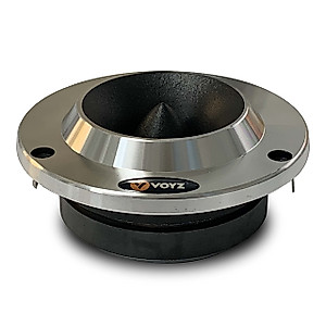 VOYZ 400 Watt Super Tweeter 2KHz - 20KHz - 1” Super Horn Heavy Duty Bullet Tweeter Titanium Diaphragm 4 ohms Chrome Finish with Crossover Capacitor (1 Pair)