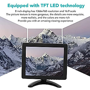 Shanrya 8 Inch TFT LED Monitor, 8 Inch Mini Monitor Remote Control 1024x768 Resolution Amazing Viewing Experience for Computer (US Plug)