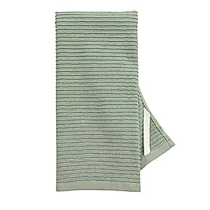 Sage Green Kitchen Dish Towels 100% Cotton Cloth Soft Cleaning Drying Absorbent Terry Ribbed Loop: Set of 3 Multipurpose for Everyday Use