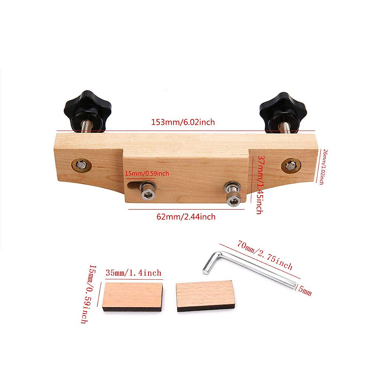 Jiayouy Luthier Tools Solid Maple Guitar Bridge Clamp with Cork Gasket L-Wrench for Classical/Acoustic Guitar Accessory