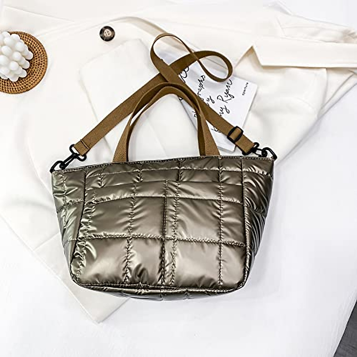 Quilted Hobo Bags Down Shoulder Bag,Quilted Hobo Bags Down Shoulder Bag,Quilted Hobo Bags Down Shoulder BagWomen Nylon Shoulder Bag Design Space Padded Messenger Bag Solid Color Handbag
