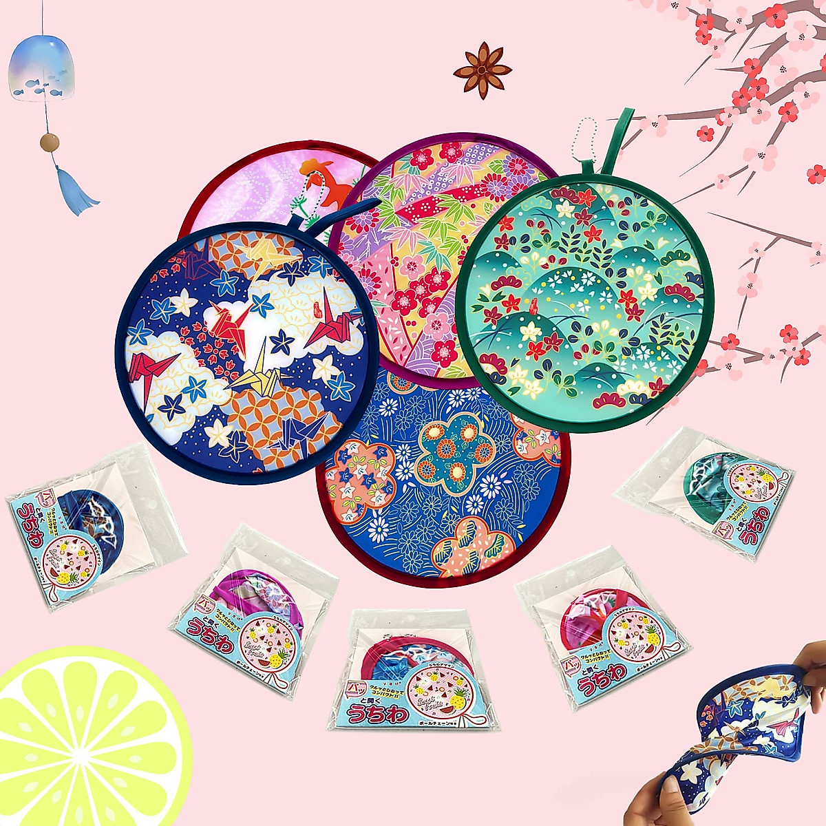 VANVENE 5 Pack Japanese Foldable Fan,Folding Hand Fan,Collapsible Hanheld Fans for Wedding Party Favors Decorations Portable