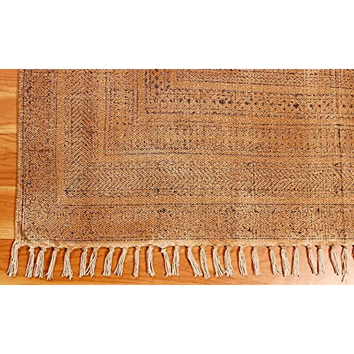 Bohemian Cotton Rug Hand Block Printed Handmade Tassels Throw Rugs Hand Woven Door Mat Floor Rug Indoor Area Rugs for Laundry Room Living Room Bathroom Lounge