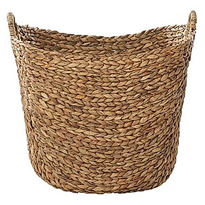 Deco 79 Seagrass Handmade Large Woven Storage Basket with Ring Handles, 20" x 18" x 19", Brown