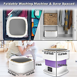 11L Portable Washing Machine, 2 in 1 Large Intelligent Laundry, Foldable Mini Washing Machine with Drain Basket Washer for Baby Clothes, Underwear, Apartment, Camping, RV, Gifts, Travel Purple