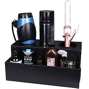 SQUAREBOX Black Hair Tool Organizer - Blow Dryer, Curling Iron, Flat Iron Holder - Hair Styling Tools Accessories Organizer - Vanity Countertop Organizer - Free Travel Bag Gift! (Black)