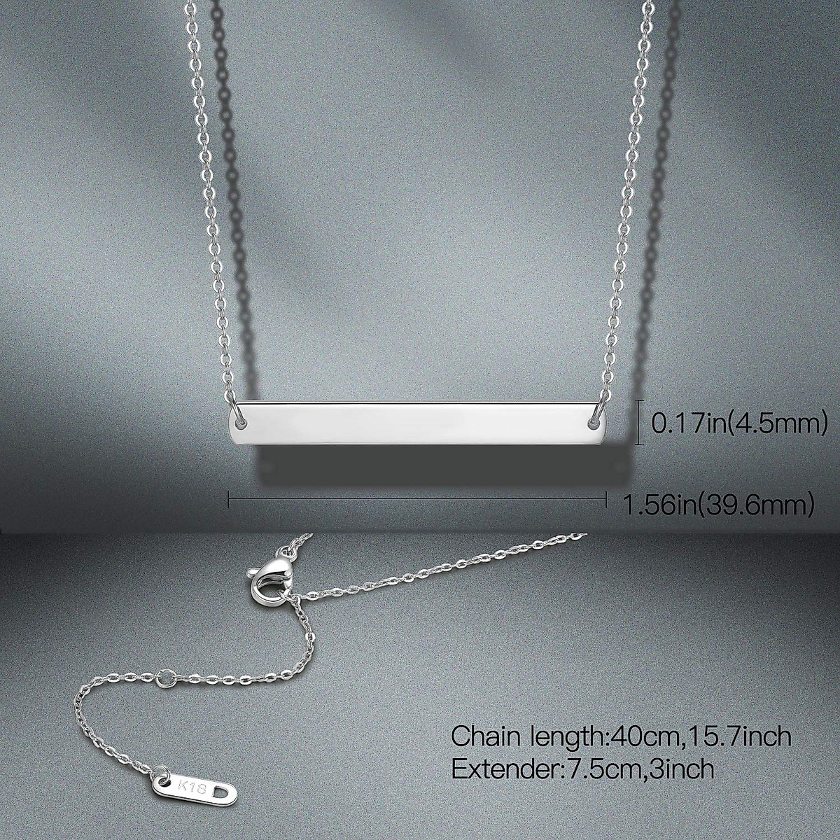 Zillaly Gold Silver Rose Gold Horizontal Bar Necklace Stainless Steel 18K Gold Plated Bar Necklace Ladies Adjustable Chain (White)