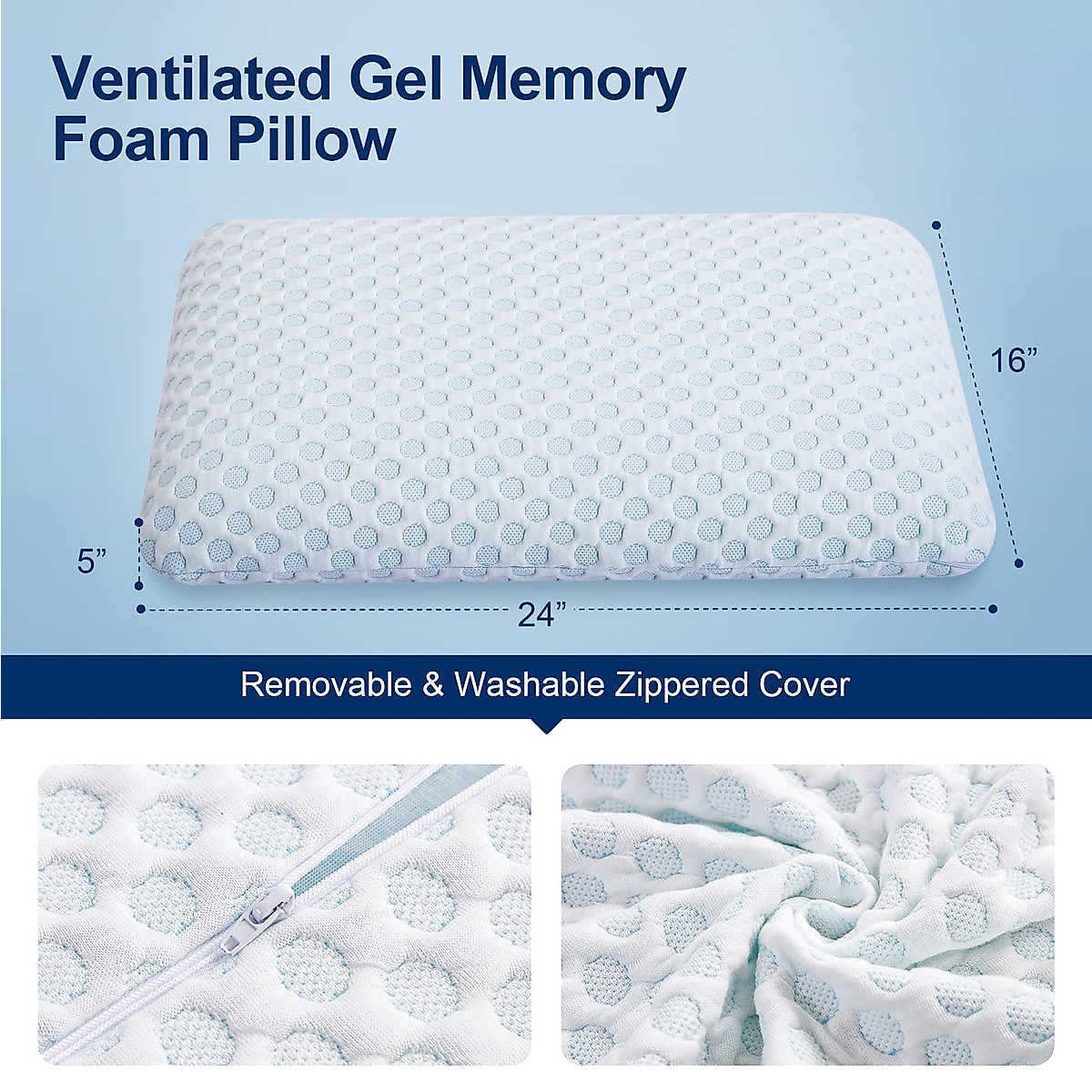 Memory Foam Pillows Side Sleeper Pillow Neck for Pain Relief Medium Firm Tempurpedic Back Stomach Sleepers Sutera with Washable Cover, Standard Size