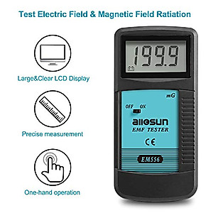 allsun Digital EMF Tester Electromagnetic Radiation Meter Electromagnetic Field Wave Detector Magnitude Detector Handheld LCD Household Dosimeter