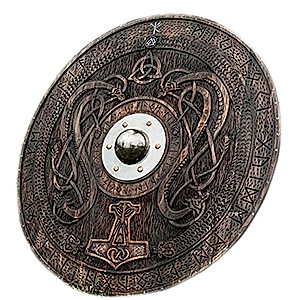 Kasmiartgallery Medieval Viking Shield with Carved Norse Runic Ornaments Shield Celtic Ornament Green