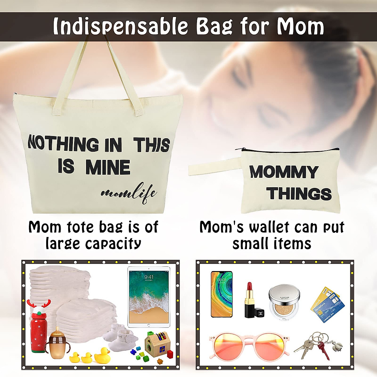 Sadnyy 3 Pcs Mommy Bag Christmas Gift for Mom Mommy Bags for Hospital Labor and Delivery New Mom Gifts for Hospital Beach(White)