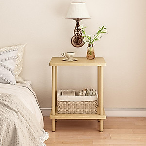 Fixwal Side Table, Small Side Table Living Room, Wood End Table, Nightstand Bedside Table, Natural (No-Tool Assembly)