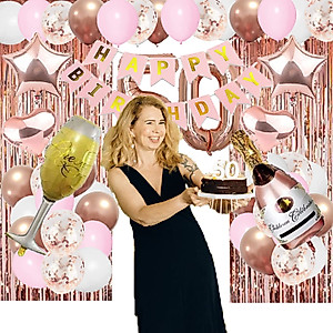 50th Birthday Decorations Women, Rose Gold 50 Birthday Party Decorations for Her, Happy Birthday Banner, Curtains, Table Runner, Balloons Set for Fifty Year Old Party
