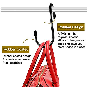 HiGift Purse Hanger for Closet, Unique Twist Design Black Vinyl Coated Bag Hanger Organizer Hooks, Large Closet Hooks Purse Organizer for Hanging Purses,Handbags,Belts,Hat,Backpack,Jeans -8 Pack