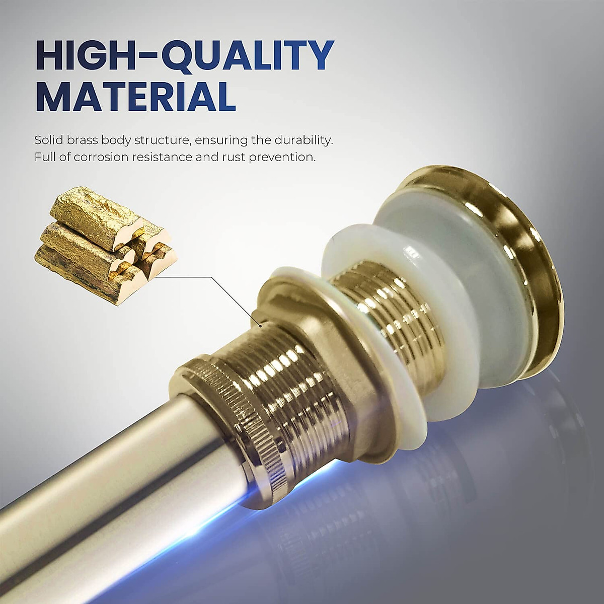 KIBI Bathroom Sink Pop Up Drain Without Overflow (Full Cover) | Lavatory Vanity Drain Stopper (Brushed Gold) (KPW103)