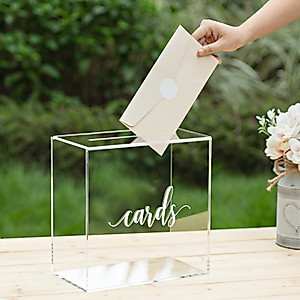 UNIQOOO Clear Acrylic Card Box w/Slot, Thick DIY Wedding Box Blank White Print, Large 10x10x5.5 in, for Reception Decoration Fundraiser Money Box Election Ballot Graduation Keepsake Party Favor