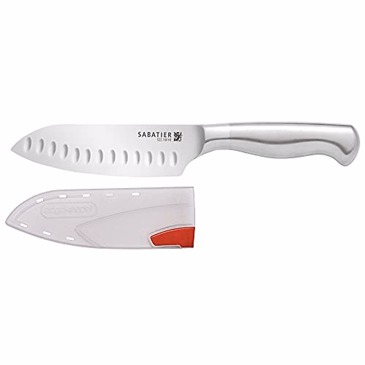 Sabatier Forged Stainless Steel Santoku Knife with Edgekeeper Self-Sharpening Blade Cover, Razor-Sharp Kitchen Knife to Cut Fruit, Vegetables and more, High-Carbon Stainless Steel, 5-Inch