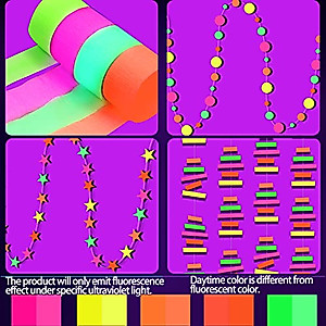 Neon party Supplies Neon Streamers Paper Glow Party Garland Hanging Decorations UV Neon Glow Balloons for Birthday, Christmas, Wedding, Black Light Party Supplies