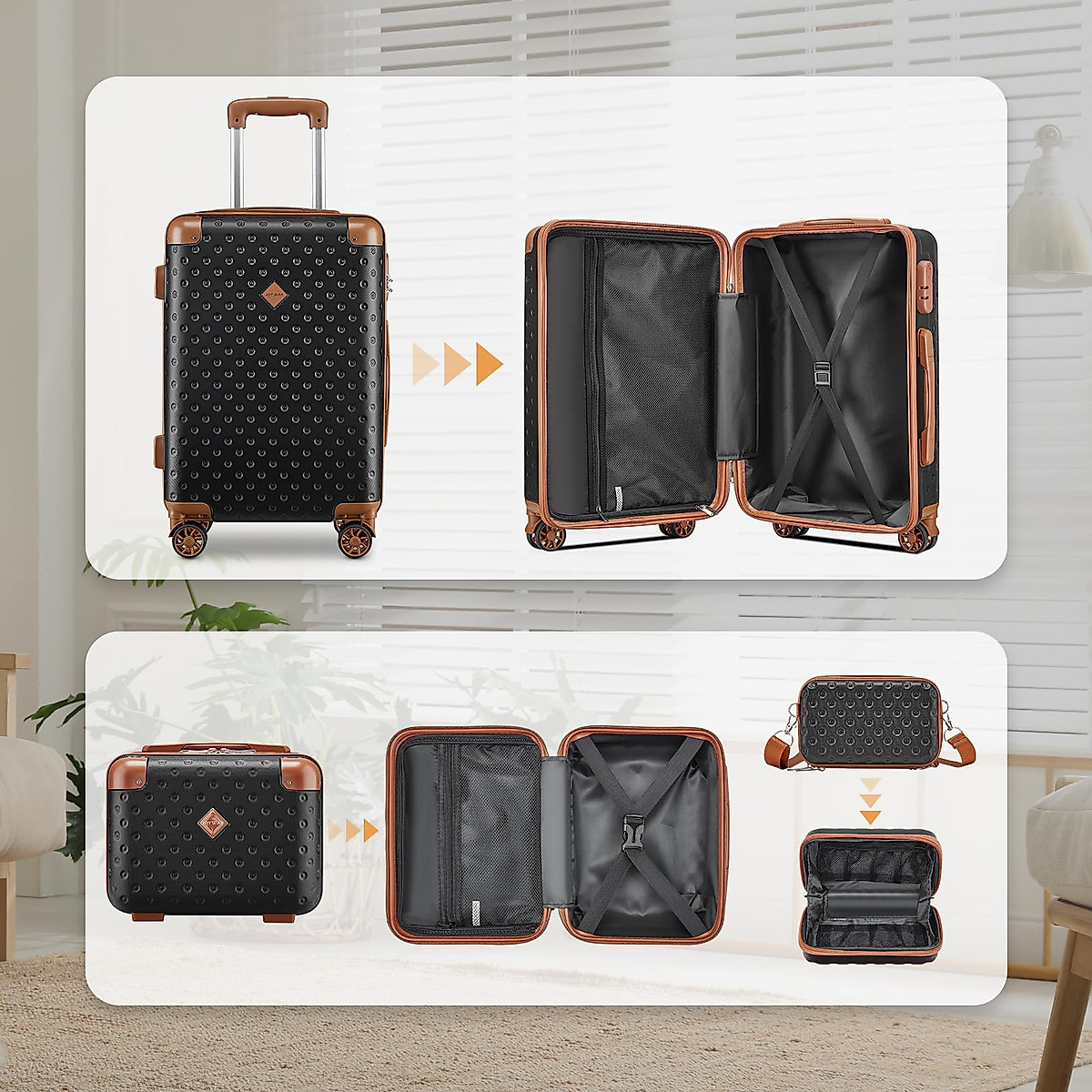 Joyway Carry on Luggage 20 Inch Suitcase Set 3 Piece with Spinner Wheels,Hardside Carry on suitcase 22x14x9 Airline Approved with Combination Lock(20-Inch, Black Brown)