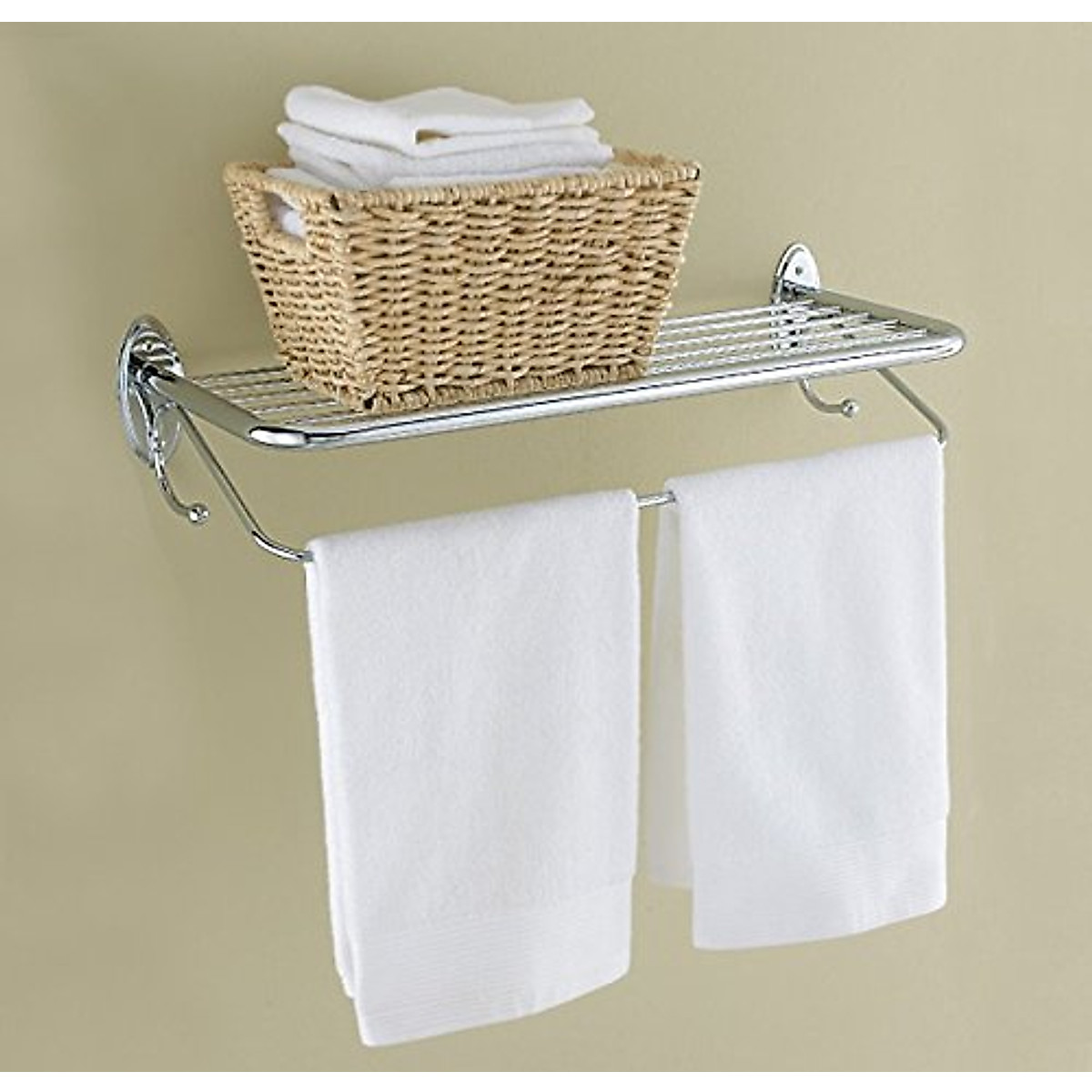 VERSALOT SUPPLY Hotel-Style Towel Rack with Towel BAR and Built-in Towel Hooks - Polished Chrome - 23.75" W x 9.5" H x 5" D