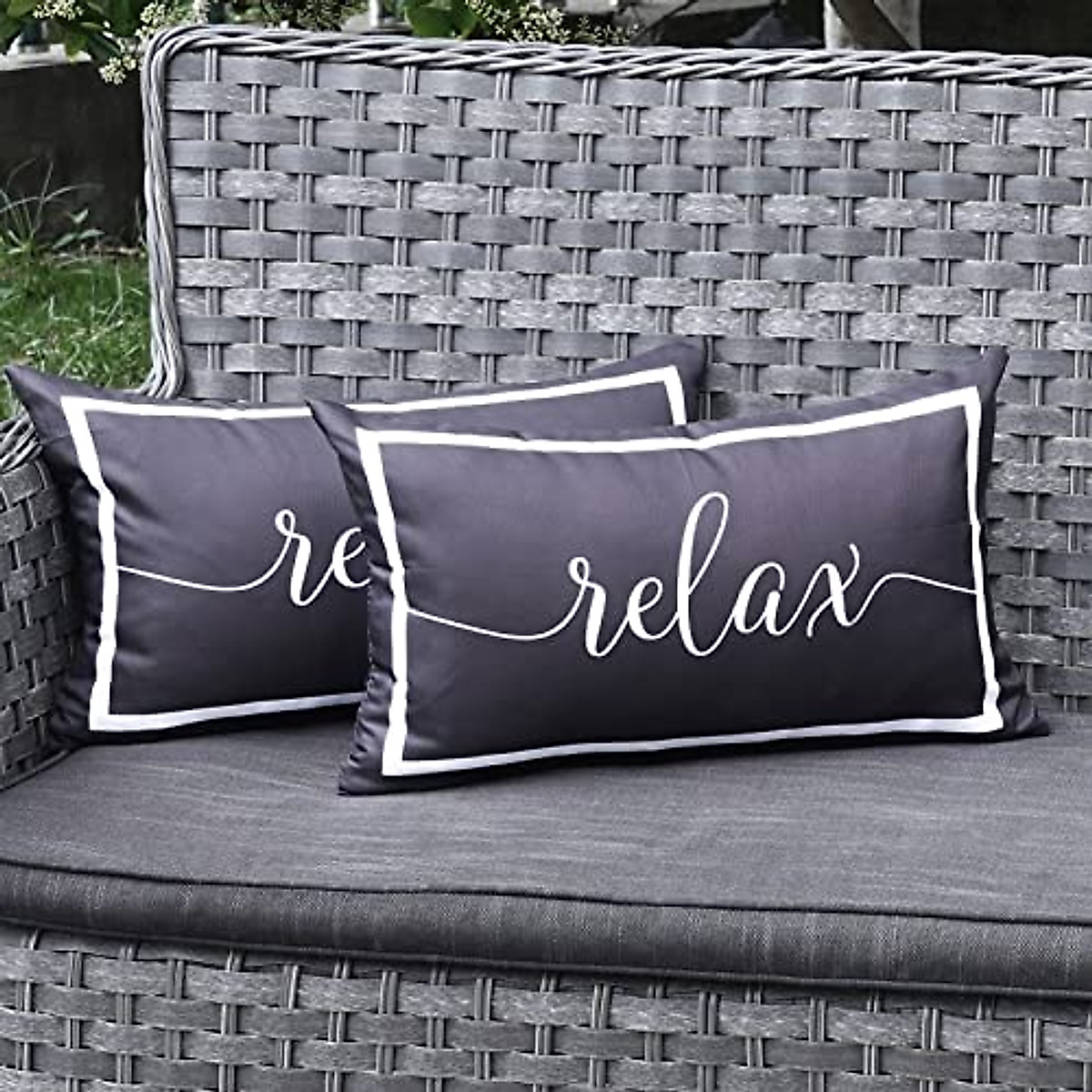 ONWAY Outdoor Waterproof Throw Pillow Covers 12x20 Set of 2 Black and White Pillows Relax Decorations for Patio Furniture Garden Couch Tent Balcony