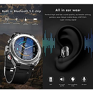 T92 Smart Watch with Earbuds MP3 Bluetooth Headset 3 in 1 1.28 Inch Smartwatch Built-in Wireless Earbuds Speaker Round Fitness Tracker Music Body Health Monitor (Black)