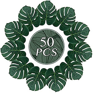 ATFL Artificial Palm Leaves Decor,50 Pcs Big Leaf Placemat, Green Palm Leaves Party Decorations,Tropical Table Decor, Hawaiian Leaves Decor,Safari Leaves Decoration,Beach Centerpieces for Wedding(50)