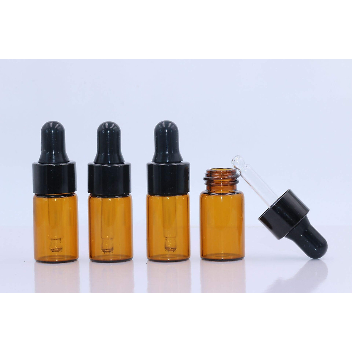 30Pcs Amber Glass Dropper Bottles Mini Empty Sample Vials Essential Oil Dropping Bottles Perfume Jars Cosmetic Container with Glass Eye Dropper and Black Caps (3ml)