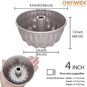CHEFMADE 4PCS Mini Fluted Cake Pan, 4-Inch Non-Stick Tube Pans Kugelhopf Mold Cake Pan for Oven Baking (Champagne Gold)