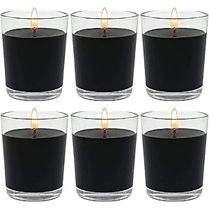 Unscented Black Candles in Glass 3.0oz Soy Wax Votive Candles for Halloween, Dinner Table & Wedding, Set of 6