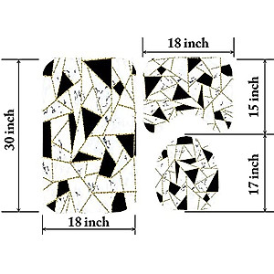 Marble Bathroom Set, Durable Waterproof Black and White and Gold Shower Curtain Set with Non-Slip Rugs and Toilet Lid Cover, 1 Shower Curtain (12 Hooks), 3 Toilet Mat & Lid Cover