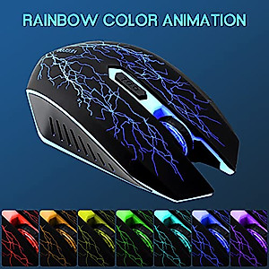 VEGCOO Wireless Gaming Mouse, Silent Click Wireless Gaming Mouse Rechargeable Mice with Colorful LED Lights and 2400/1600/1000 Three Gears Adjustable DPI, Ergonomic Mouse for Laptop PC (C11 Black)