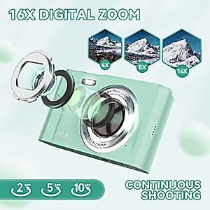 Digital Camera, Bofypoo Autofocus Kids Vlogging Camera FHD 1080P 48MP with 32GB Memory Card, 16X Zoom Point and Shoot Digital Camera, Compact Camera for Teens,Beginners