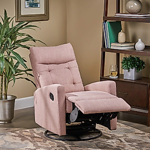 Great Deal Furniture Ishtar Contemporary Glider Swivel Push Back Nursery Recliner - Light Blush and Black Finish