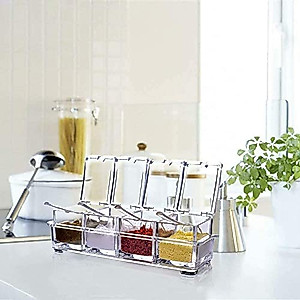 Clear Seasoning Rack Spice Pots by AIQI - 4 Piece Acrylic Seasoning Box - Storage Container Condiment Jars - Cruet with Cover and Spoon